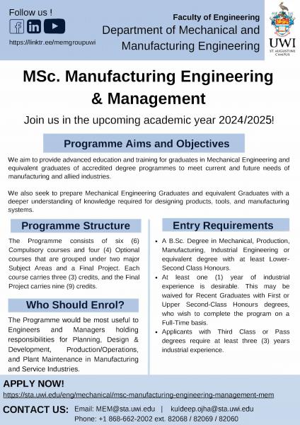 MSc. Manufacturing Engineering & Management Programme 2024/2025 | The Faculty of Engineering